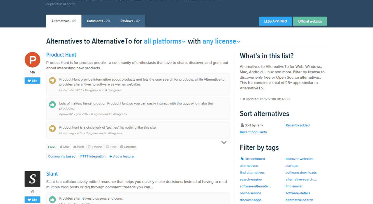 Come cercare alternative a software, app e servizi Web con AlternativeTo