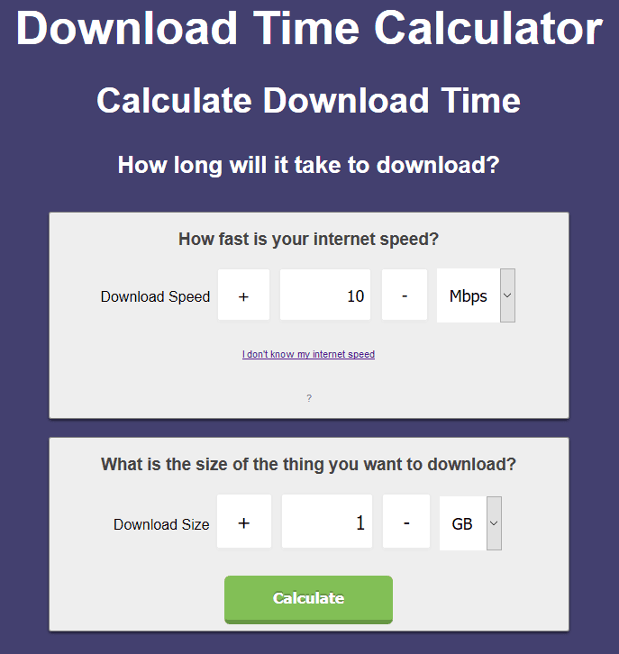 Come calcolare i tempi di download con Download Time Calculator